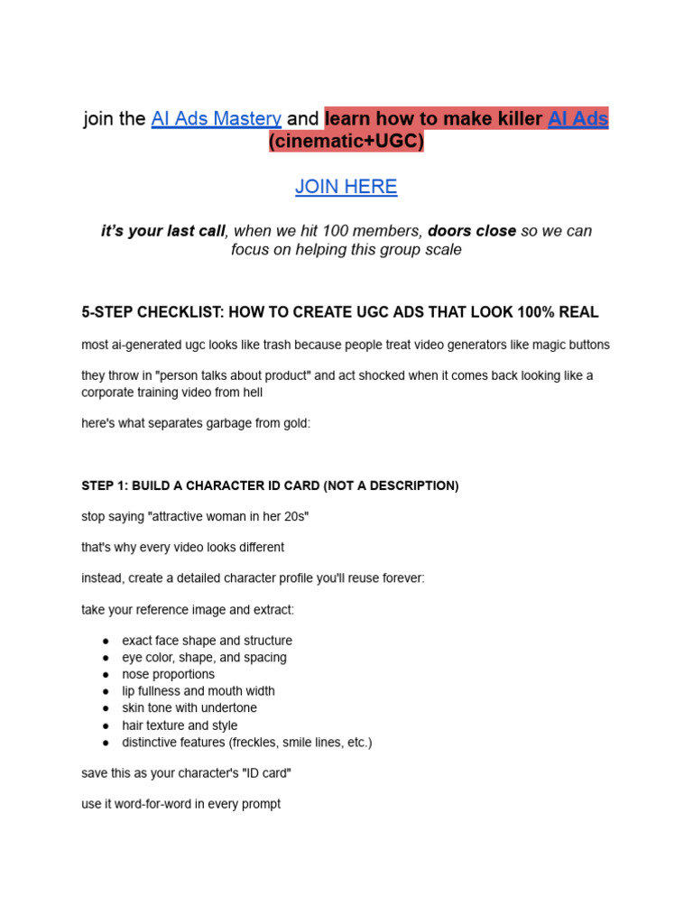5-Step Checklist - How To Create Ugc Ads That Look 100 - Real | PDF