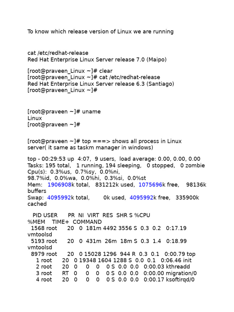 Check Linux Release Version and Commands | PDF | Operating System ...