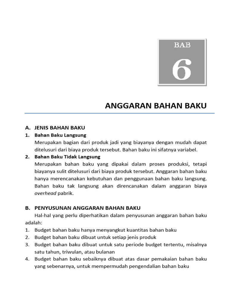 Anggaran Bahan Baku | PDF