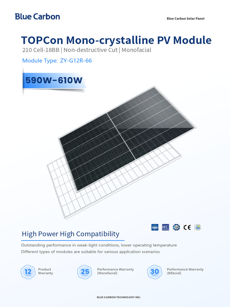 610W TOPCon Mono-crystalline PV Module | PDF | Solar Panel | Photovoltaics
