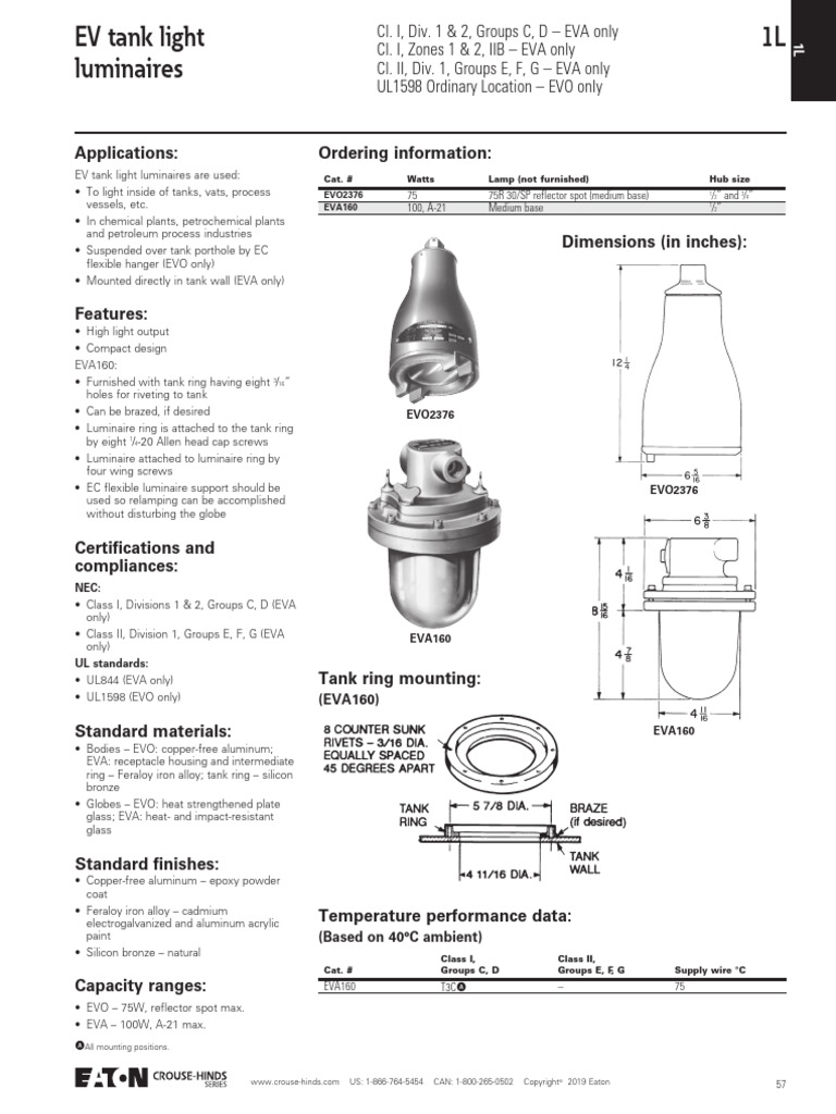 Crouse Hinds Ev Tank Light | PDF | Materials | Mechanical Engineering