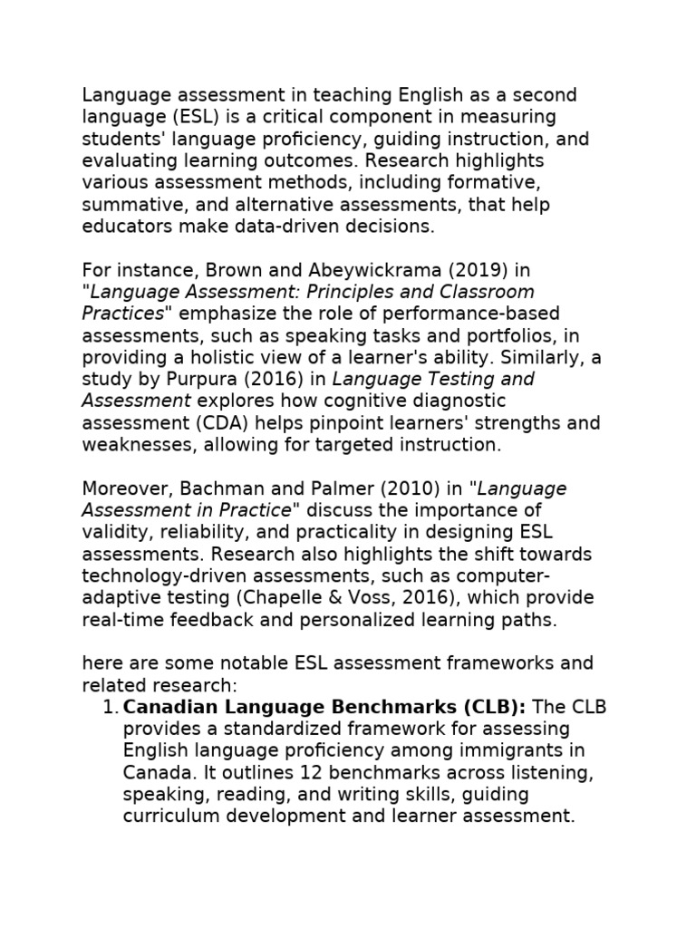 Language Assessment in Teaching English As A Second Language | PDF ...