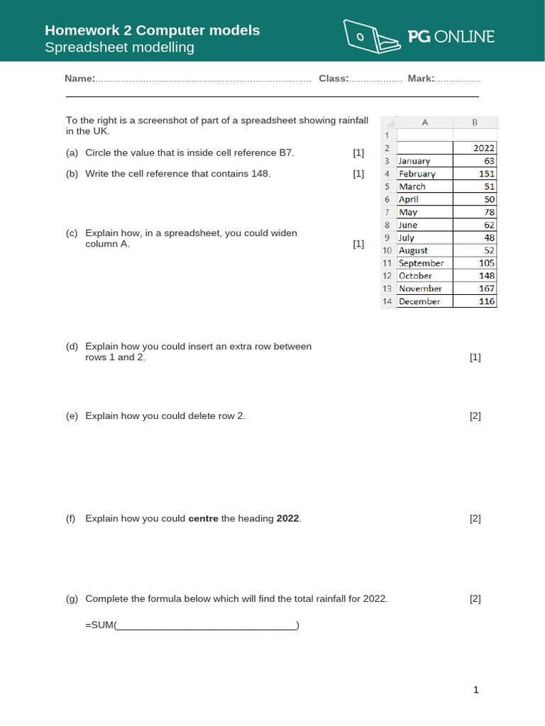 Spreadsheet Modelling Homework Guide | PDF