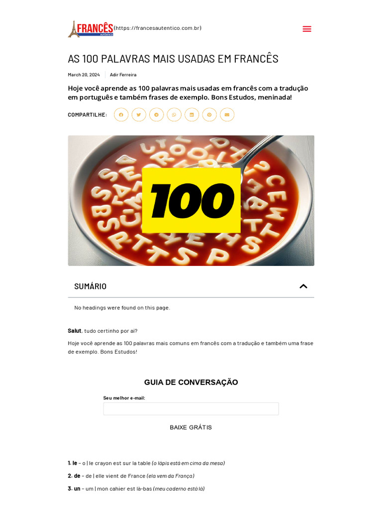100 Palavras Comuns em Francês | PDF | Linguística