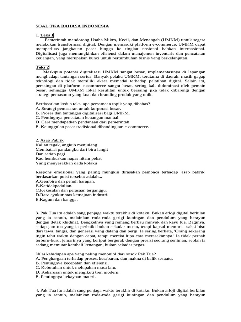 Soal Tka Bahasa Indonesia 1[1] | PDF