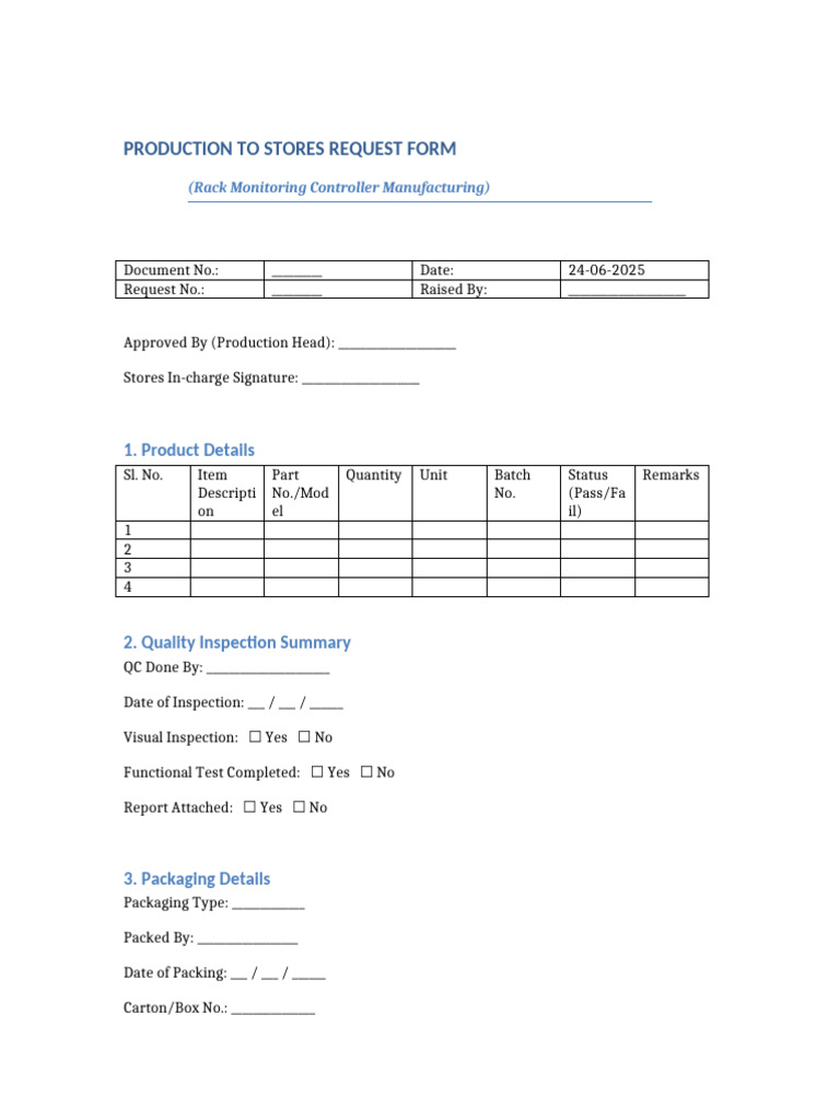 Production To Stores Request RMC | PDF