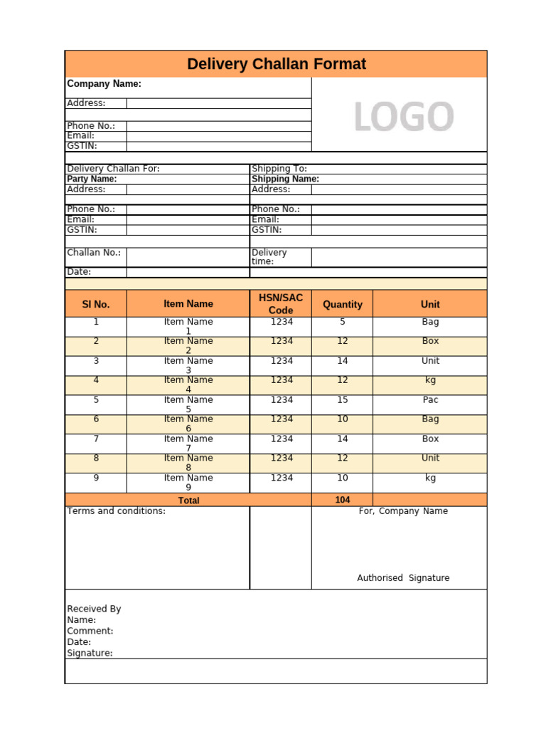 Delivery Challan Template | PDF