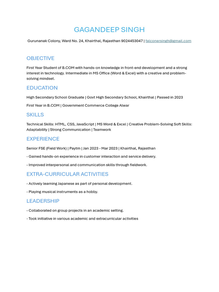 Gagan's Resume | PDF