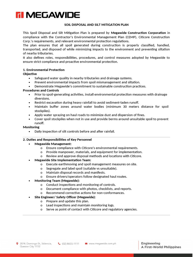 Soil Disposal and Silt Mitigation Plan | PDF | Waste Management ...