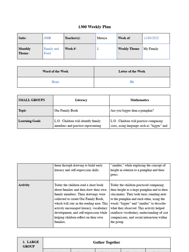 1300B November Week 1 Week Plan English Lesson | PDF | Phonics | Literacy