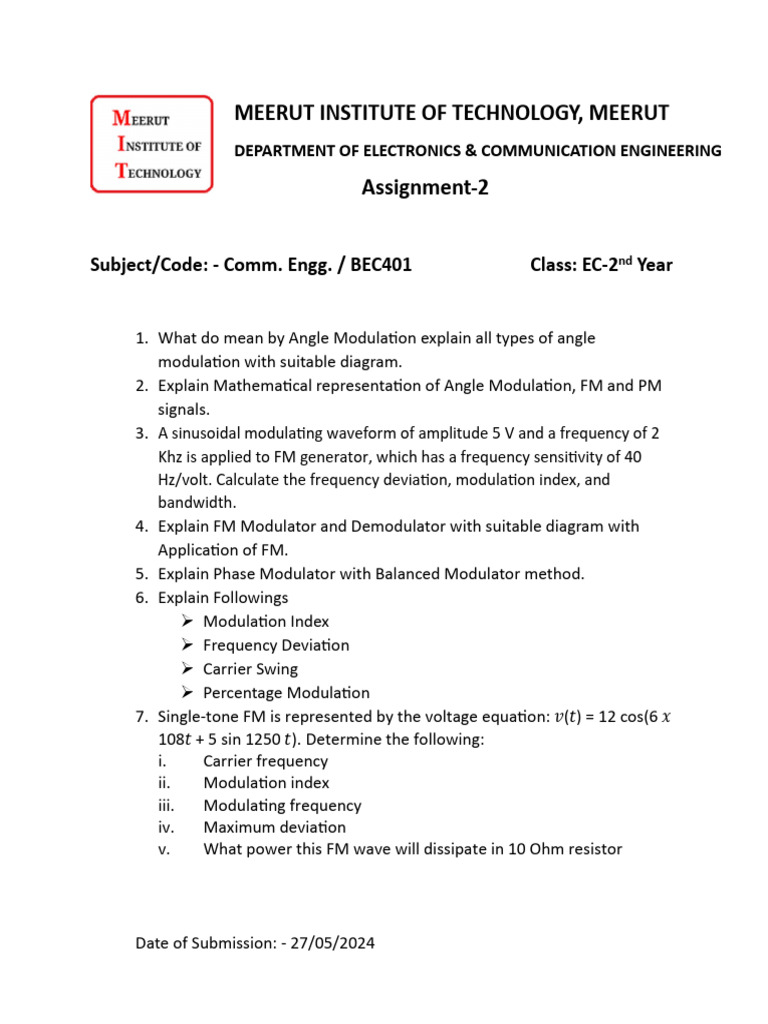 Angle Modulation Techniques Explained | PDF
