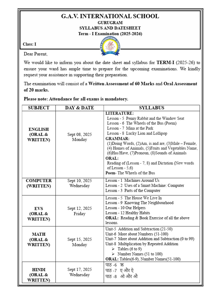 CLASS I_Term1_2025-26 (1) | PDF