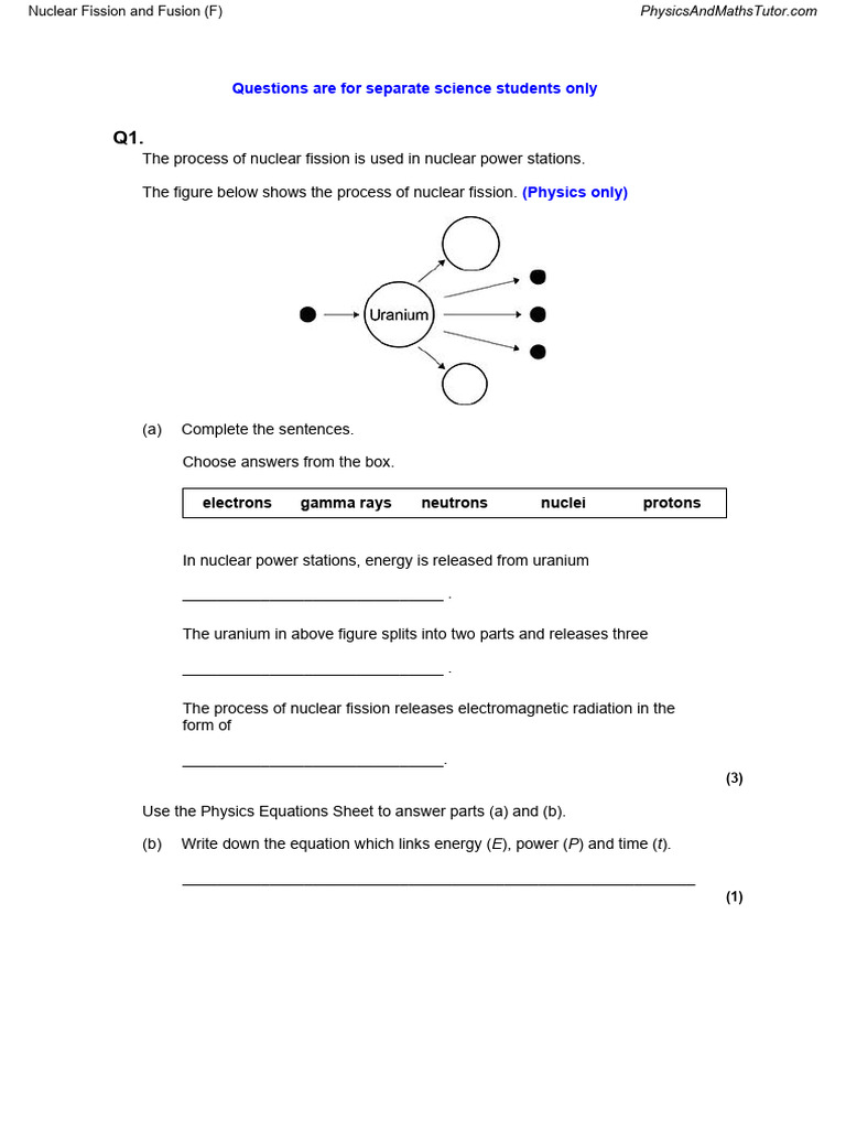 Nuclear Fission and Fusion (F) QP | PDF | Nuclear Fission | Nuclear Power