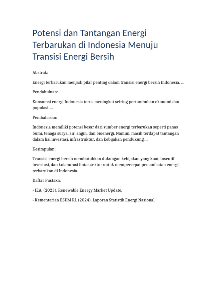 Karya Ilmiah 2 - Potensi Dan Tantangan Energi Terbarukan Di Indonesia | PDF