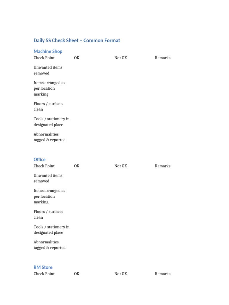 Daily 5S Checksheet | PDF