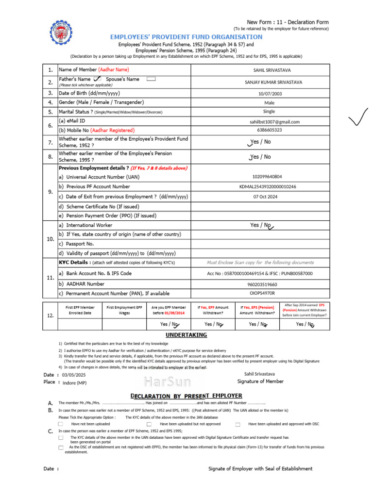 PF Form No. 11 - Declaration Form | PDF | Access Control | Authentication