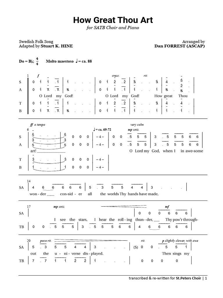 How Great Thou Art for Choir | PDF | Thou | Hymns