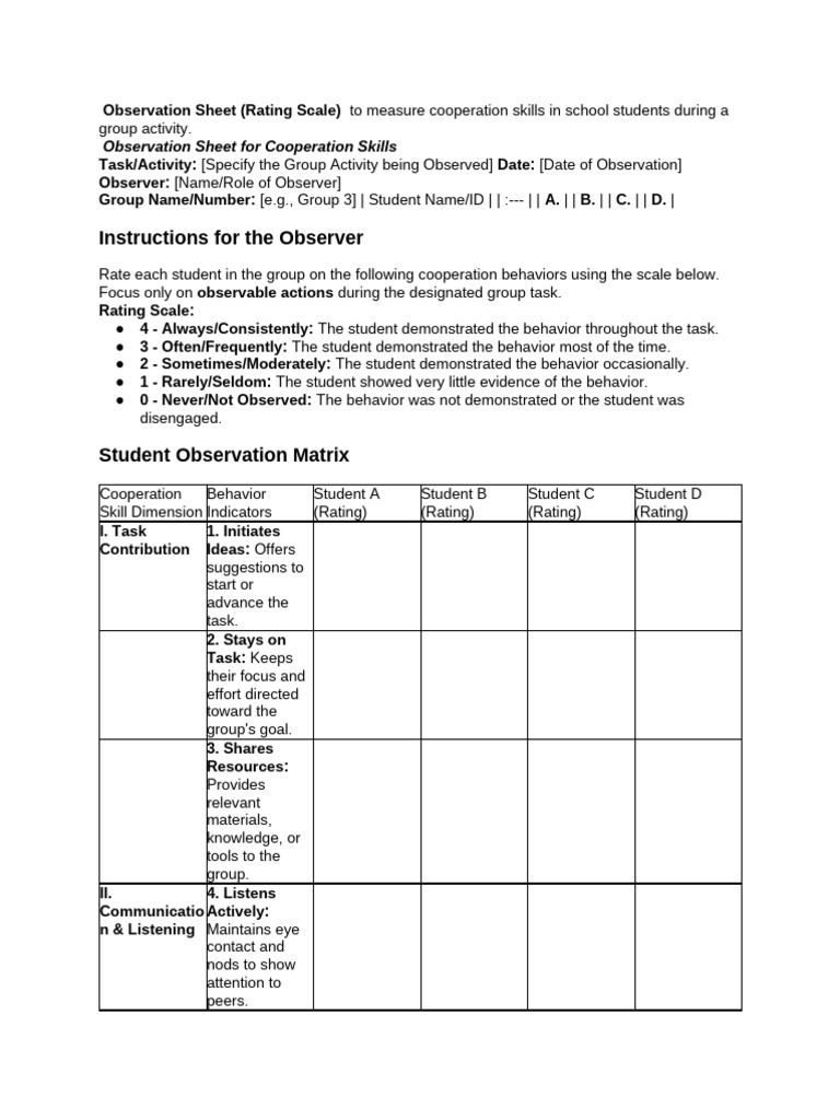 Observation Sheet | PDF | Cognition | Social Psychology