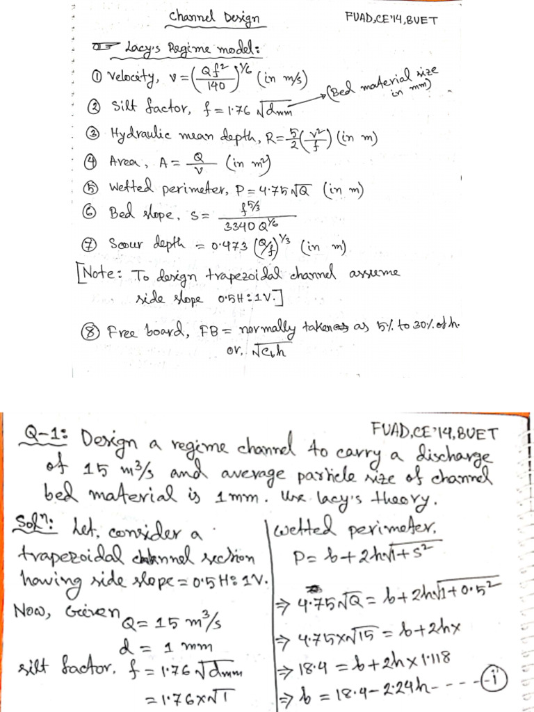 Lacy - S Theory, Lined Channel, Tractive Shear Force, Balancing Depth | PDF