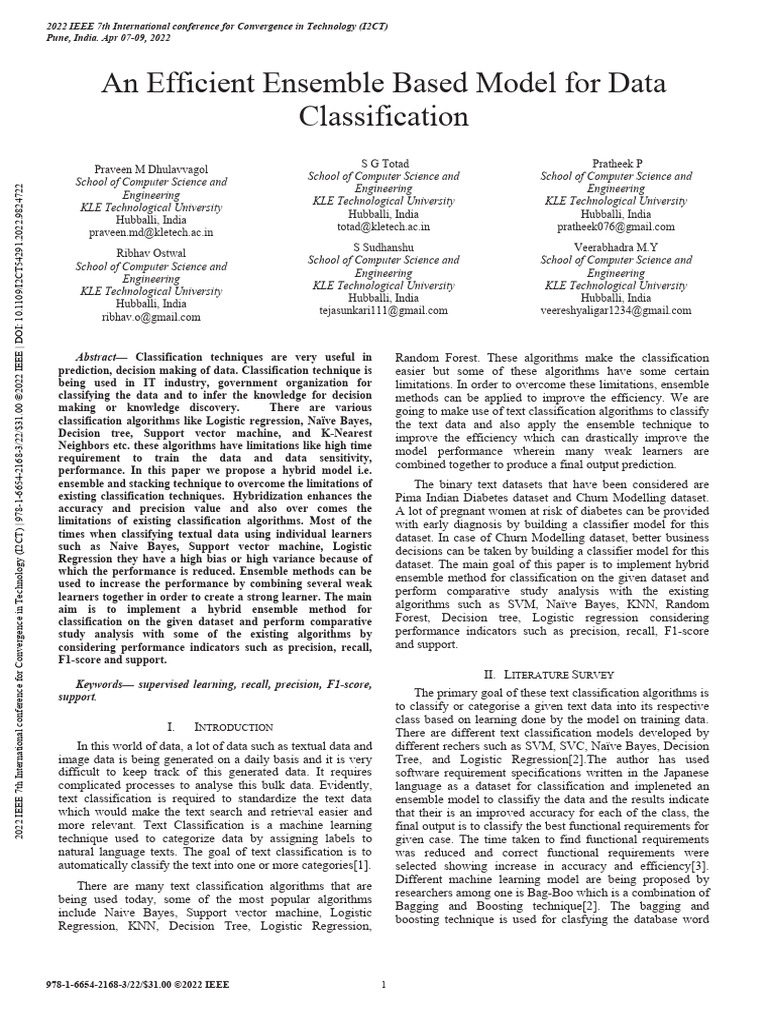 70 An Efficient Ensemble Based Model For Data Classification | PDF ...