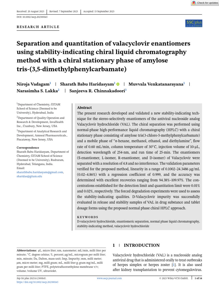 Separation and Quantitation of Valacyclovir Enantiomers Using SIAMS ...