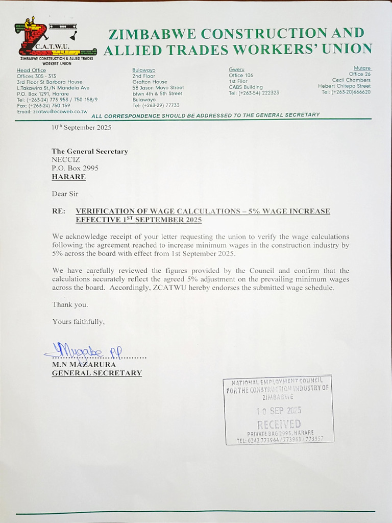 Zimbabwe Construction Wage Increase 2025 | PDF | Wages And Salaries ...