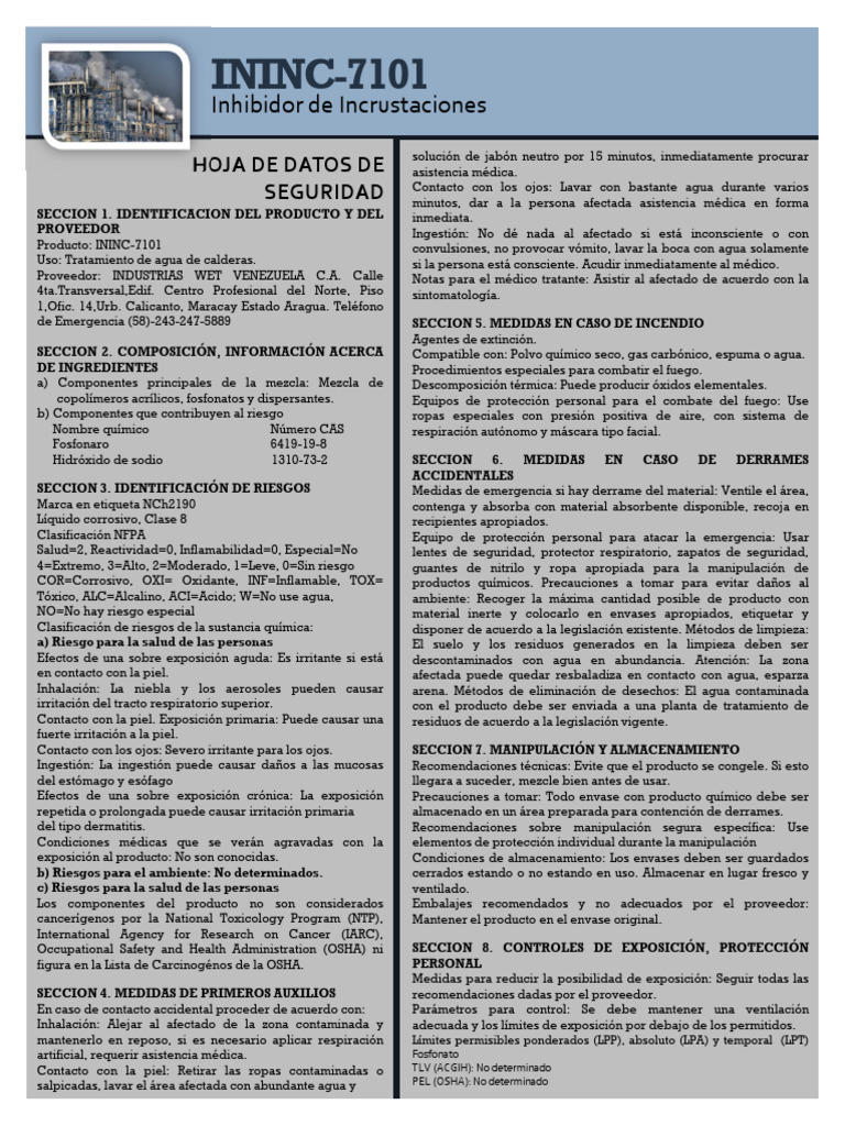 MSDS Ininc-7101 | PDF | Administración de Seguridad y Salud Ocupacional ...