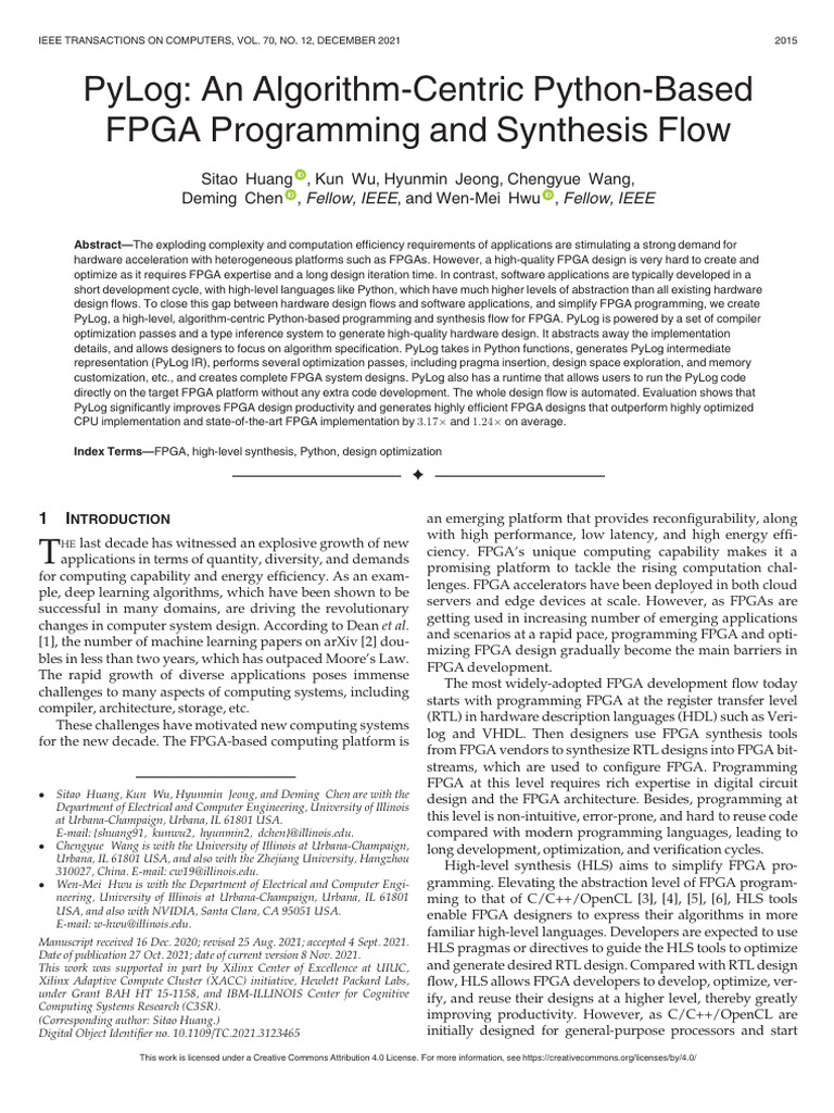 PyLog An Algorithm-Centric Python-Based FPGA Programming and Synthesis Flow | PDF | Field ...