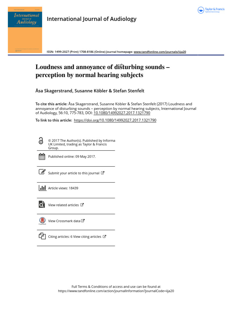 Loudness and Annoyance of Disturbing Sounds Perception by Normal ...