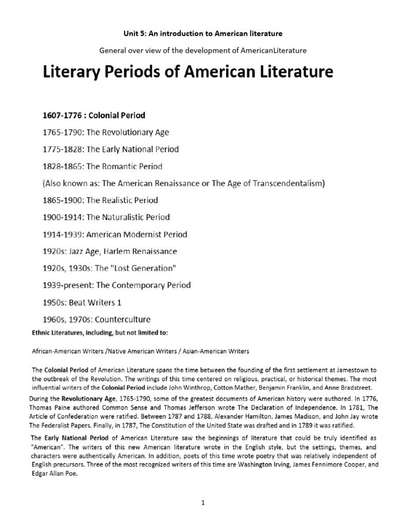 Overview of American Literature | PDF