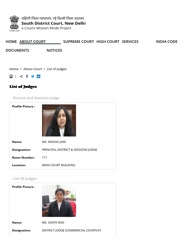 List of Judges - South District - India | PDF