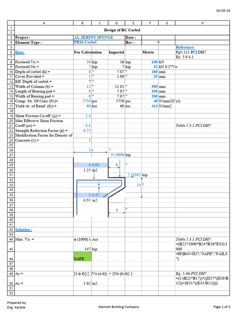 RC Corbel Design Calculation Guide | PDF