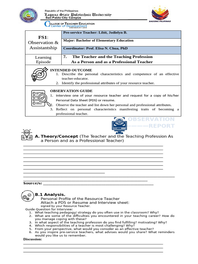 FS1 FS 2 Episode 7 The Teacher and The Teaching Profession | PDF ...