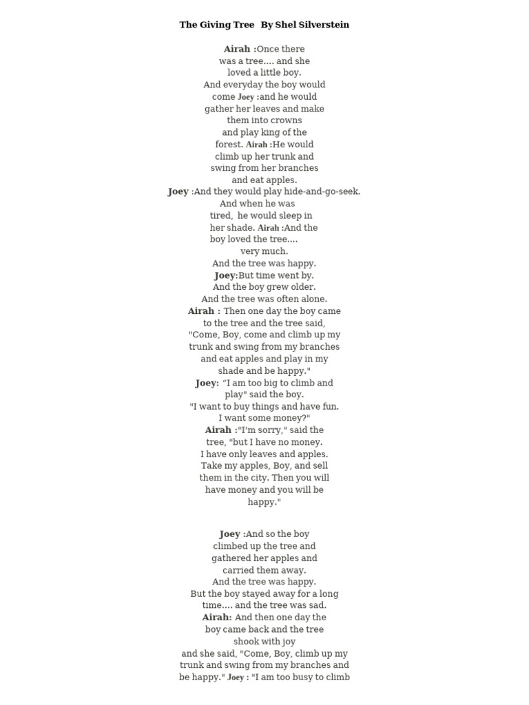 The Giving Tree Poem | PDF | Trees