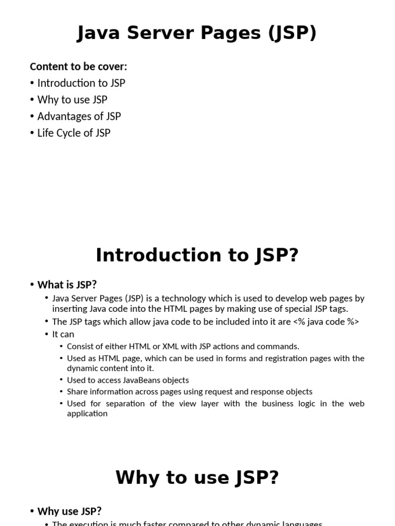 33 - Introduction To JSP, Advantages and LifeCycle | PDF | Java (Programming Language ...