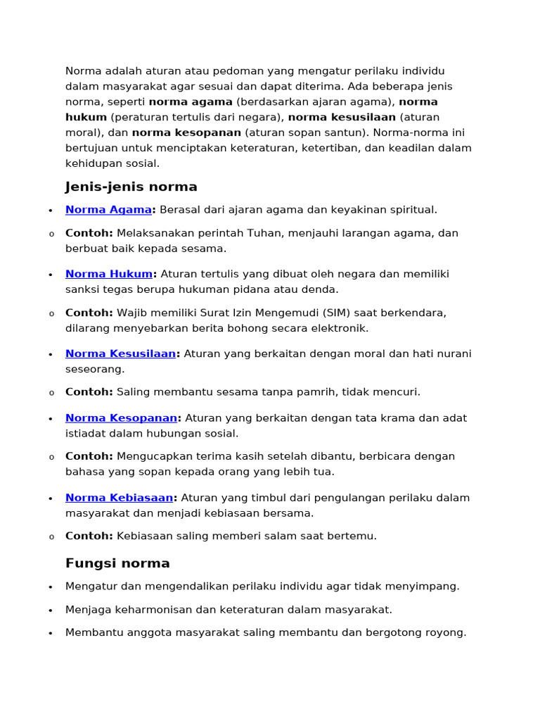 Jenis dan Fungsi Norma Sosial dalam Masyarakat | PDF