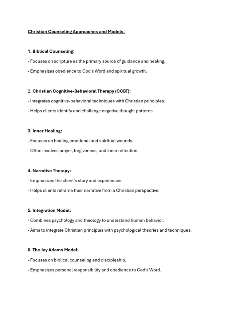 Christian Counseling Models Explained | PDF | Psychotherapy | Christian ...
