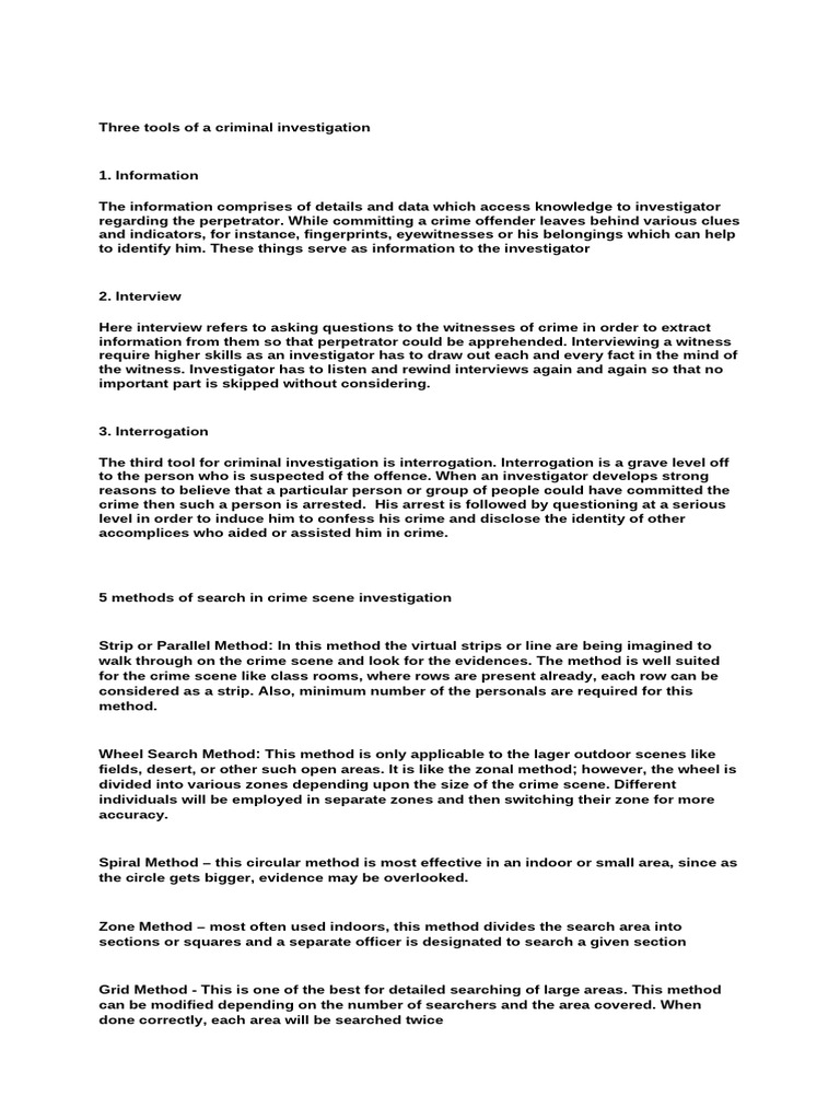 Essential Tools in Criminal Investigations | PDF | Witness | Crime Scene