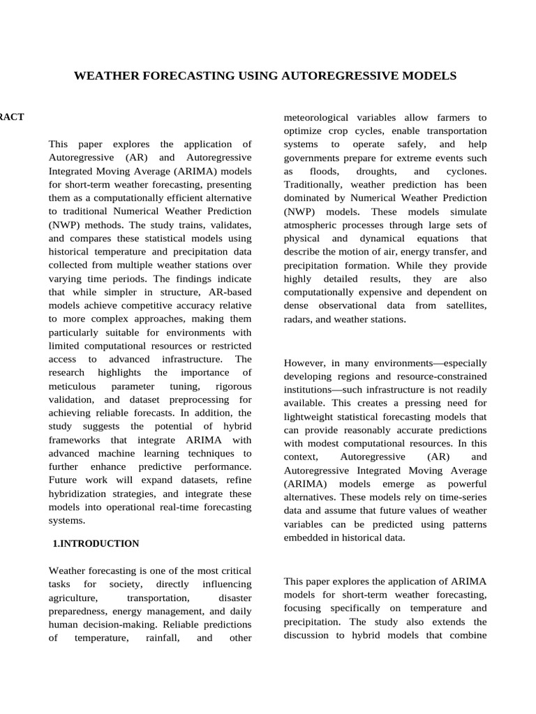 Weather Forecasting Using Auto Regressive Models | PDF | Autoregressive Integrated Moving ...