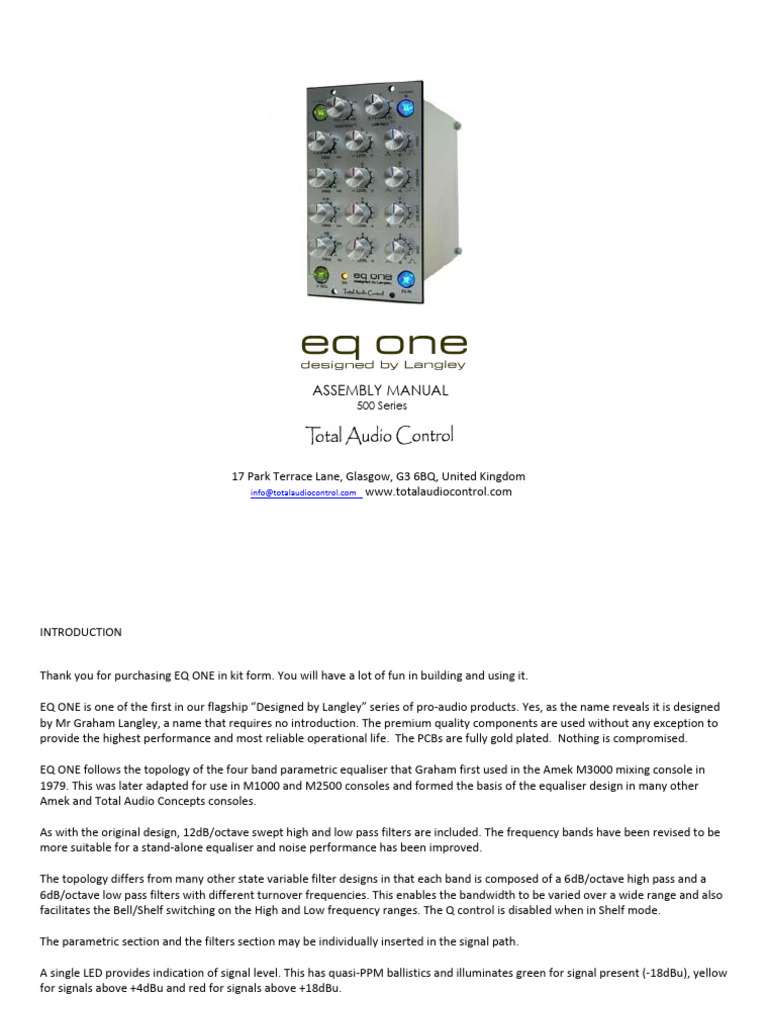 Eq One Assembly Manual 9108 | PDF | Equalization (Audio) | Capacitor