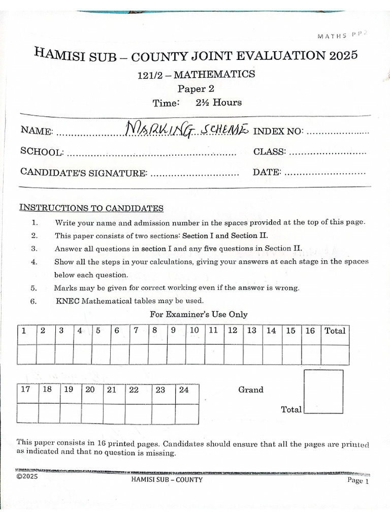Maths Pp2 Ms | PDF