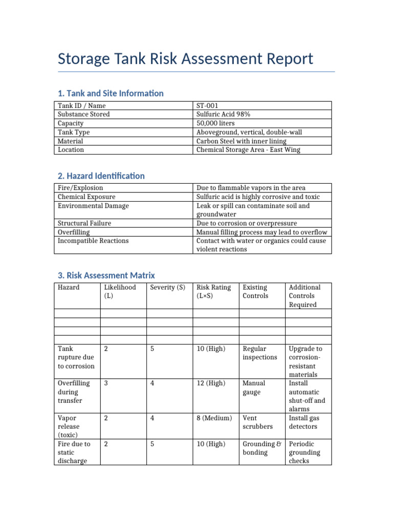 Storage Tank Risk Assessment | PDF | Occupational Safety And Health ...