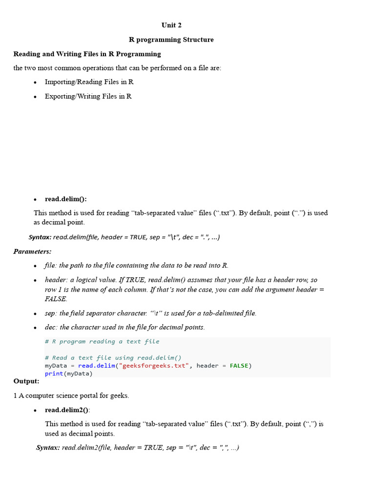 R Unit 2 | PDF | Comma Separated Values | Control Flow