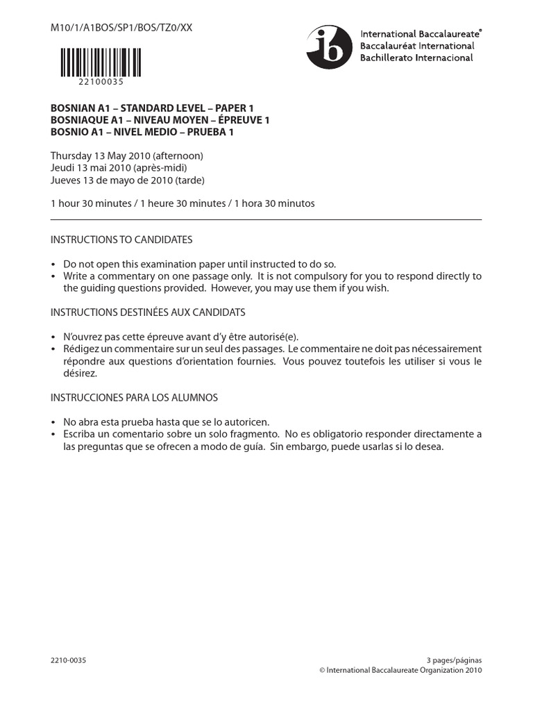 Bosnian A1 Paper 1 SL | PDF