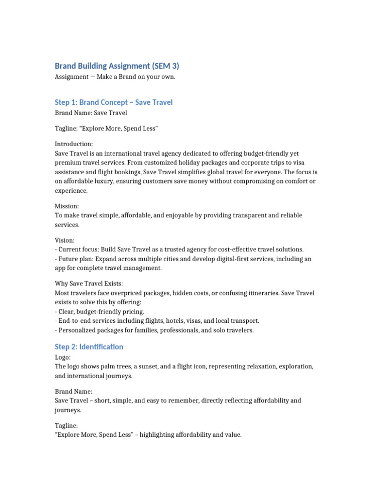 Save Travel Brand Assignment | PDF | Brand | Pricing