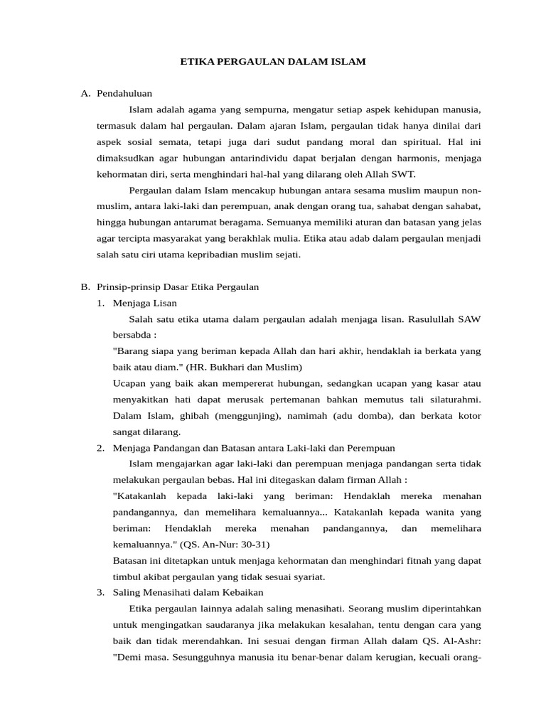 Etika Pergaulan Dalam Islam | PDF
