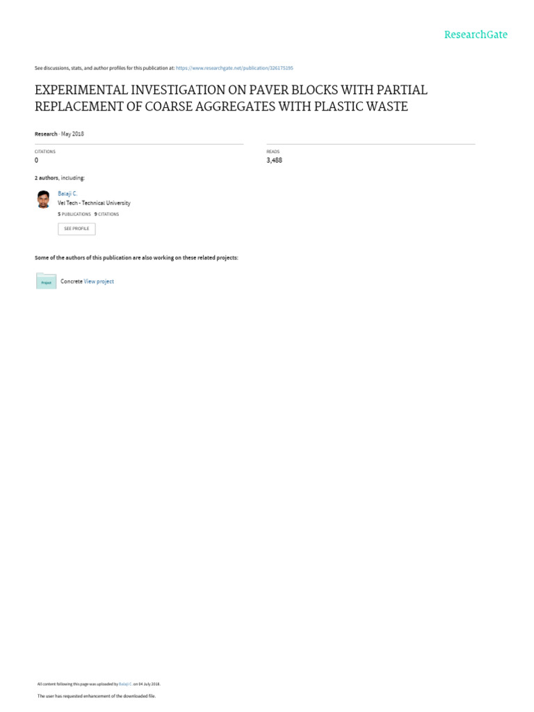 Experimental Investigation On Paver Blocks With Partial | PDF ...