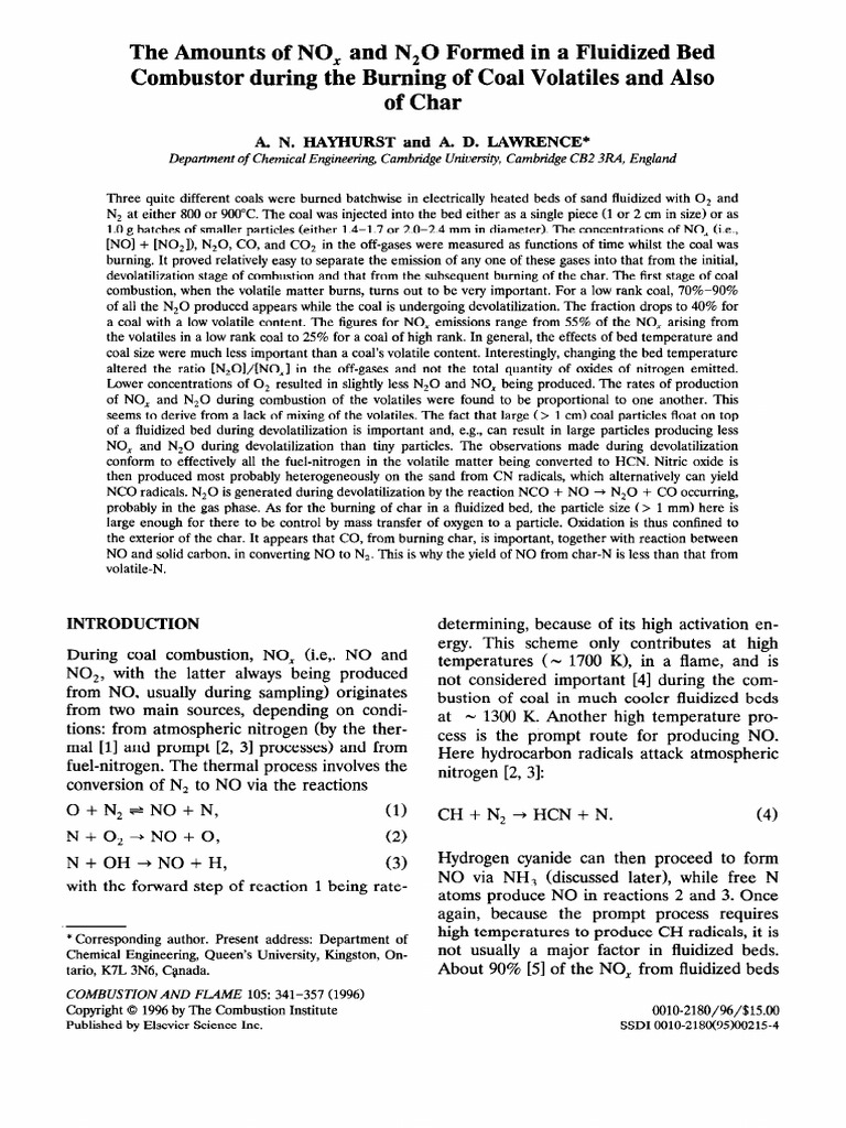 The Amounts of NOx and N2O Formed in A Fluidized Bed Combustor During ...