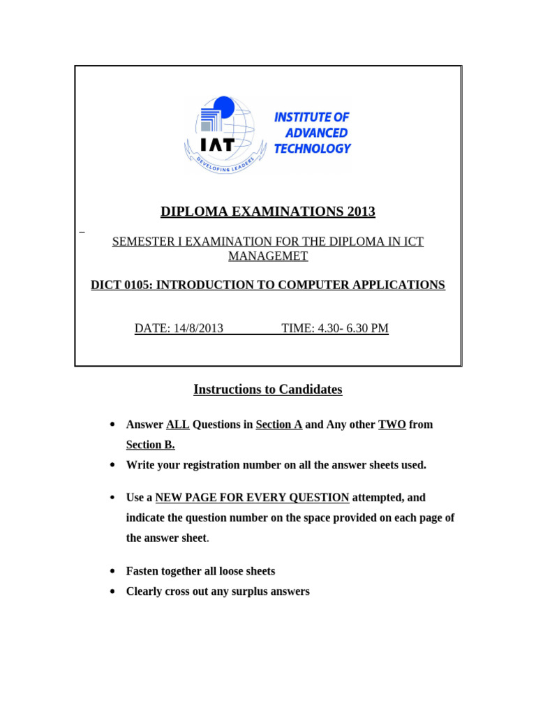DICT 0105 Introduction To Comp Applications (QP) | PDF | Computing
