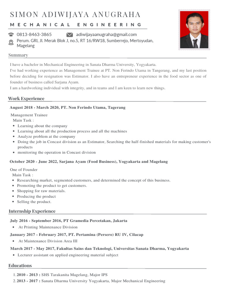 CV Lamar Kerja Simon | PDF